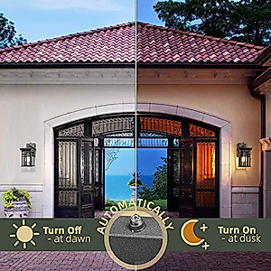 Dusk to Dawn Sensor Outdoor Wall Sconces - HWH Exterior Wall Mount Light Fixture Matte Black, 2-Pack Porch Lights for Garage, Doorway, Balcony, Garden, 5HD27B-PC-2PK BK