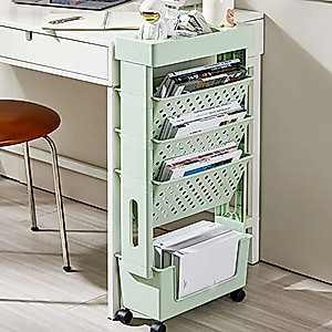 Mobile Bookshelf, Convenient Practical Multilayer Capacity Plastic Material Movable Bookshelf for Study (Green)