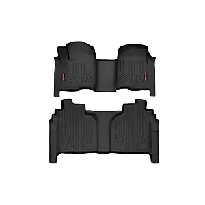 Rough Country All Weather Floor Mats Set for Chevy/GMC 1500 (2019-2024) - Custom Fit Rubber Floor Mats, Bench Seat Rubber Truck Mats - Durable, Waterproof Truck Floor Mats