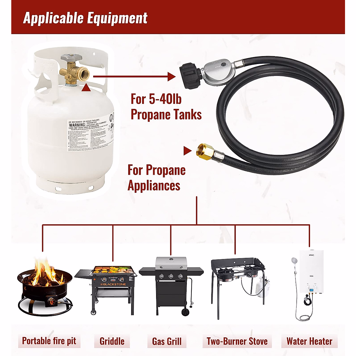CALPOSE 2 Feet Propane Hose with Regulator, Universal Gas Grill Regulator and Hose for Blackstone 28''/36'' Griddle, Weber Grill, Propane fire pit and More, 3/8" Female Flare for Most LP Gas Grills