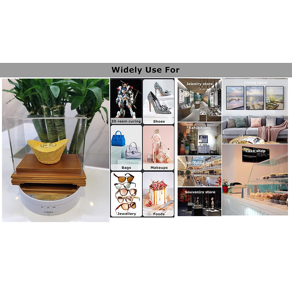 AIGICO Motorized Rotating Stand, 5.4Inch Max Loading 6.6Lb Battery USB Use Display Turntable for Jewelry Cake 3D Curing Resin Prints Spinner Shelf(White with Mirror Sticker)