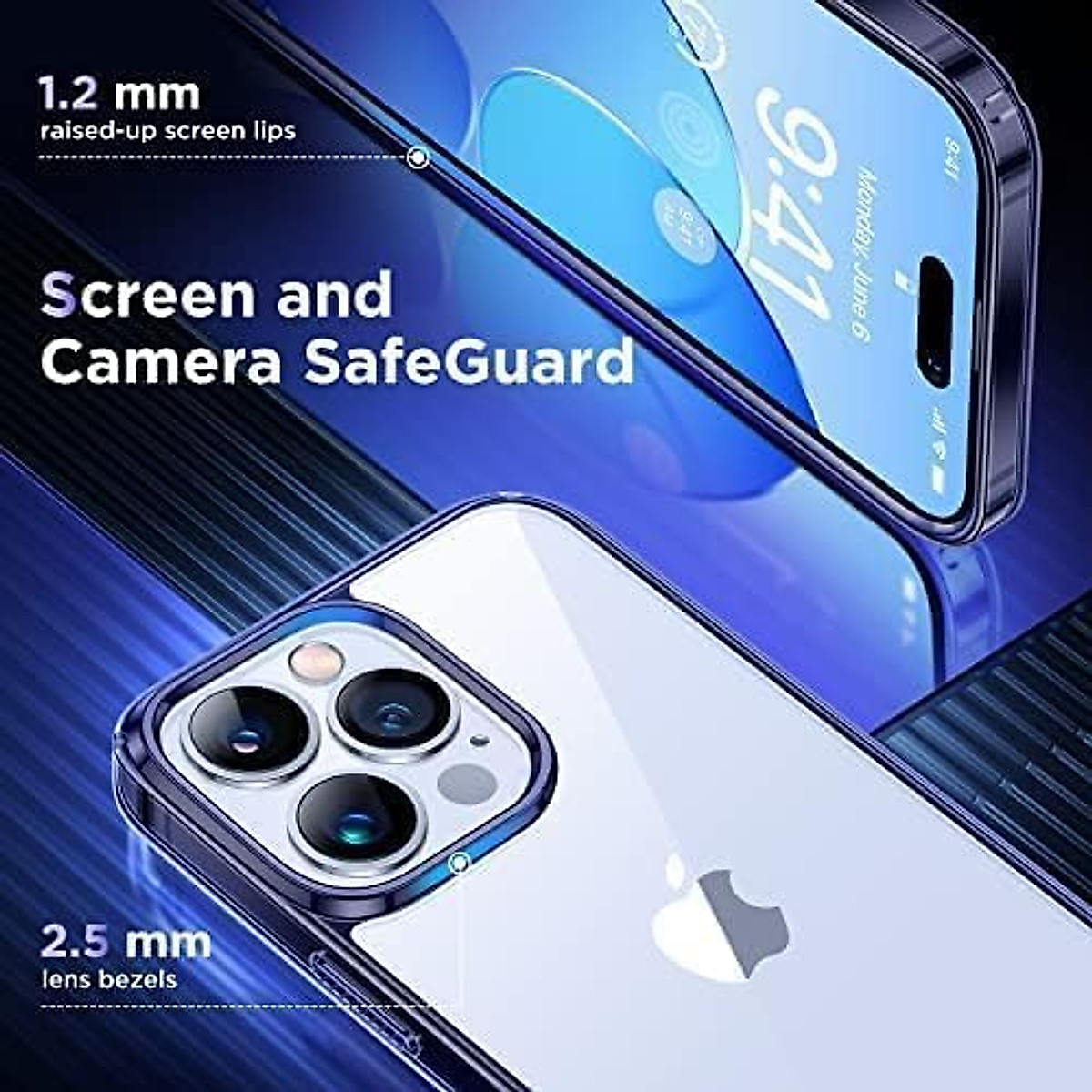 Simtect Ultra Clear Designed for iPhone 14 Pro Max Case [Non-Yellowing] [Strongly 10 FT Military Drop Protection] Slim Fit Yet Protective Shockproof Bumper with Airbag Case 6.7 Inch- Purple Edge