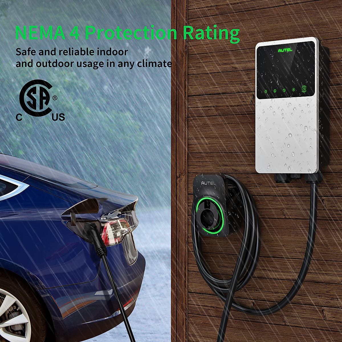 Autel MaxiCharger Home Electric Vehicle (EV) Charger, up to 50 Amp, 240V, Level 2 WiFi and Bluetooth Enabled EVSE, Hardwired, Indoor/Outdoor, 25-Foot Cable with Separate Holster, Silver