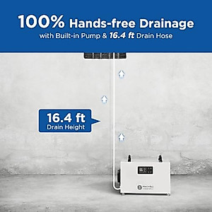 145 Pints Commercial Dehumidifier with Pump, Crawlspace Dehumidifiers with Drain Hose for Compact Tight Basements Large Spaces