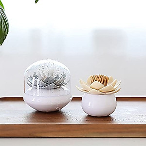 Creative Lotus Cotton Swab Holder Q-Tips Toothpicks Holder Home Decoration Cotton Bud Storage Box Organizer(Small,Beige)