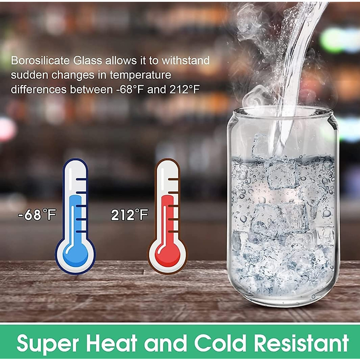 RANDY 4-Pack Beer Can Glass Cup, 16 oz Iced Coffee Drinking Cups with Bamboo Lid and Glass Straws, Glass Tumbler for Cocktail, Whiskey, Soda, Tea, Water