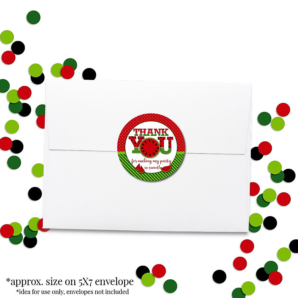 Red Watermelon Birthday Party Thank You Sticker Labels, 40 2" Party Circle Stickers by AmandaCreation, Great for Party Favors, Envelope Seals & Goodie Bags