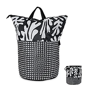 YOHOM Round Laundry Basket with Zipper, Adjustable Clothes Hamper Stand-up Hamper Retractable Laundry Bag for College Dorm, Bedroom, Bathroom, Kids Room (Black Floral, Large)