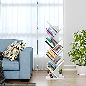 Yusong Tree Bookshelf, 9-Tier Floor Standing Bookcase for Living Room Bedroom, Utility Organizer Shelves for Home Office, White