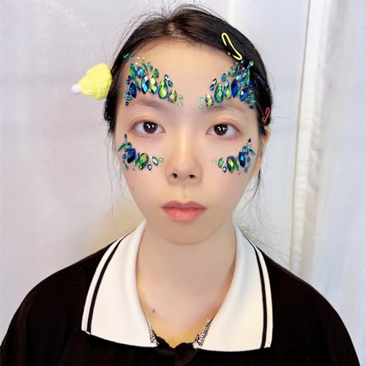 Face Jewels festival halloween face Tattoo body gems Bindi Glitter Eyes rhinestone Forehead Sticker DIY Face Decoration Face Gems Rhinestone Temporary Tattoo Sticker(emerald ab/SR14)