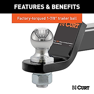 CURT 45034 Trailer Hitch Mount with 1-7/8-Inch Ball & Pin, Fits 2-Inch Receiver, 7,500 lbs, 2-In Drop , black