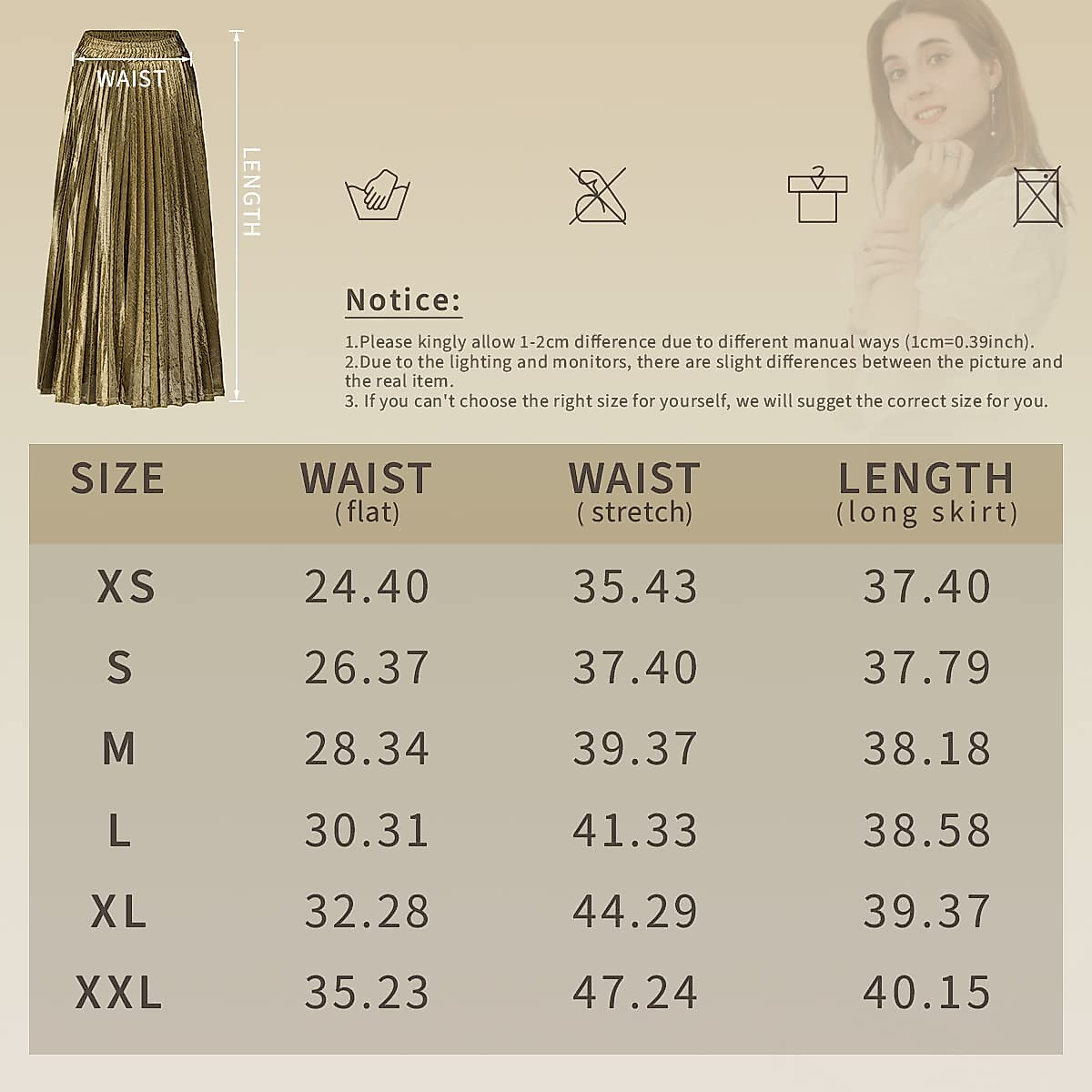 CHARTOU Women's Premium Metallic Shiny Shimmer Accordion Pleated Long Maxi Skirt (Small, Gold)