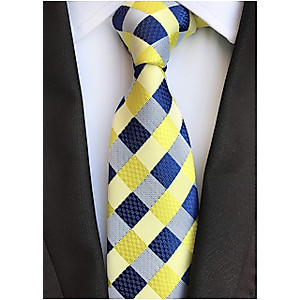 Elfeves Men's 4 Pack Tartan Tie White Silver Jacquard Woven Silk Tie Formal Wedding Necktie for Men Teal Silver, Yellow Blue, Blue Navy, Gray Pink