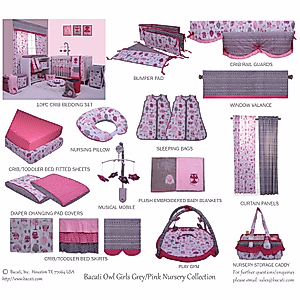 Bacati Owls Pink Dots Girls Cotton Changing Pad Cover, Pink/Grey