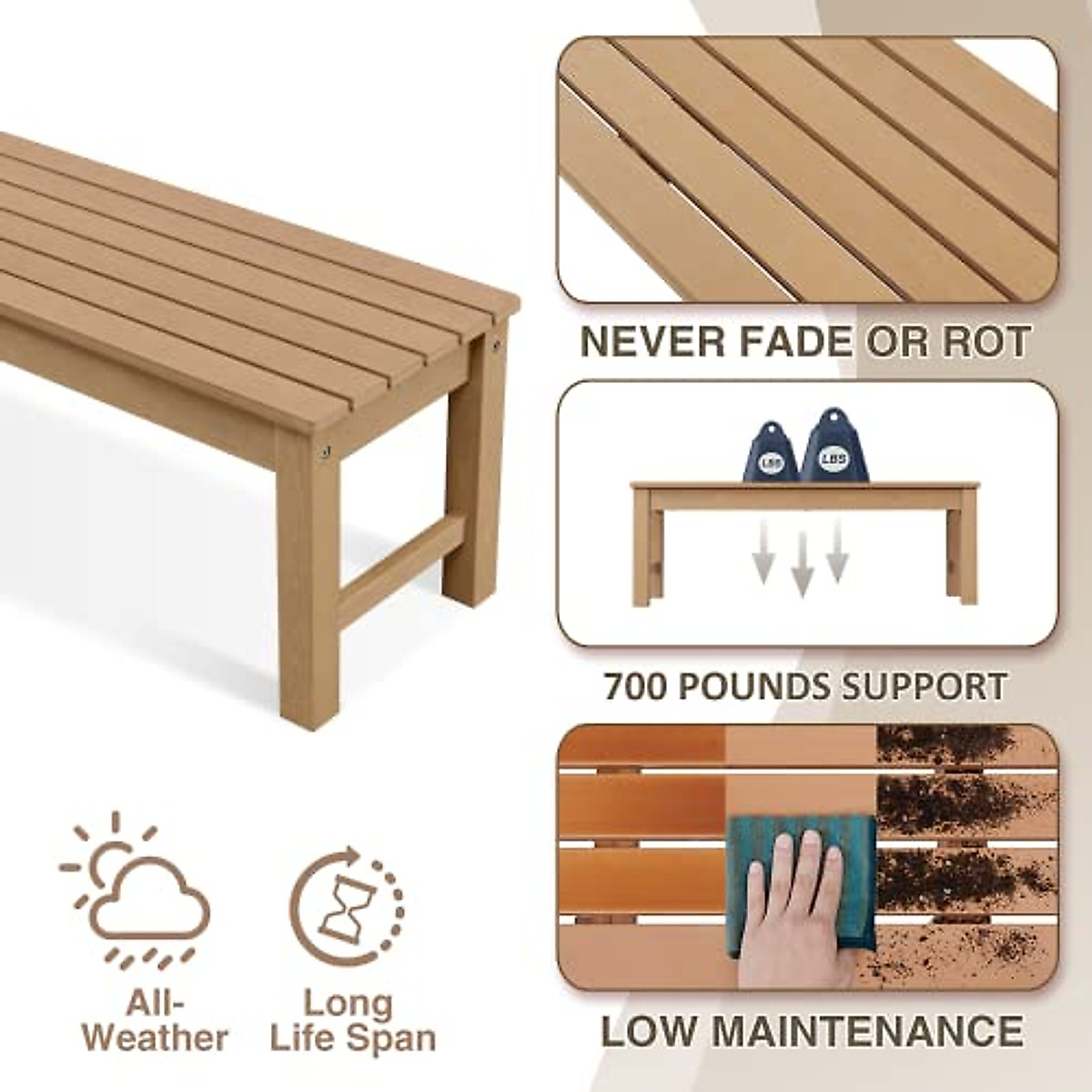 ACUEL Garden Bench, Poly Lumber Outdoor Bench Weatherproof, 2-Person Patio Benches for Outdoor, Rot-Proof Fade Proof