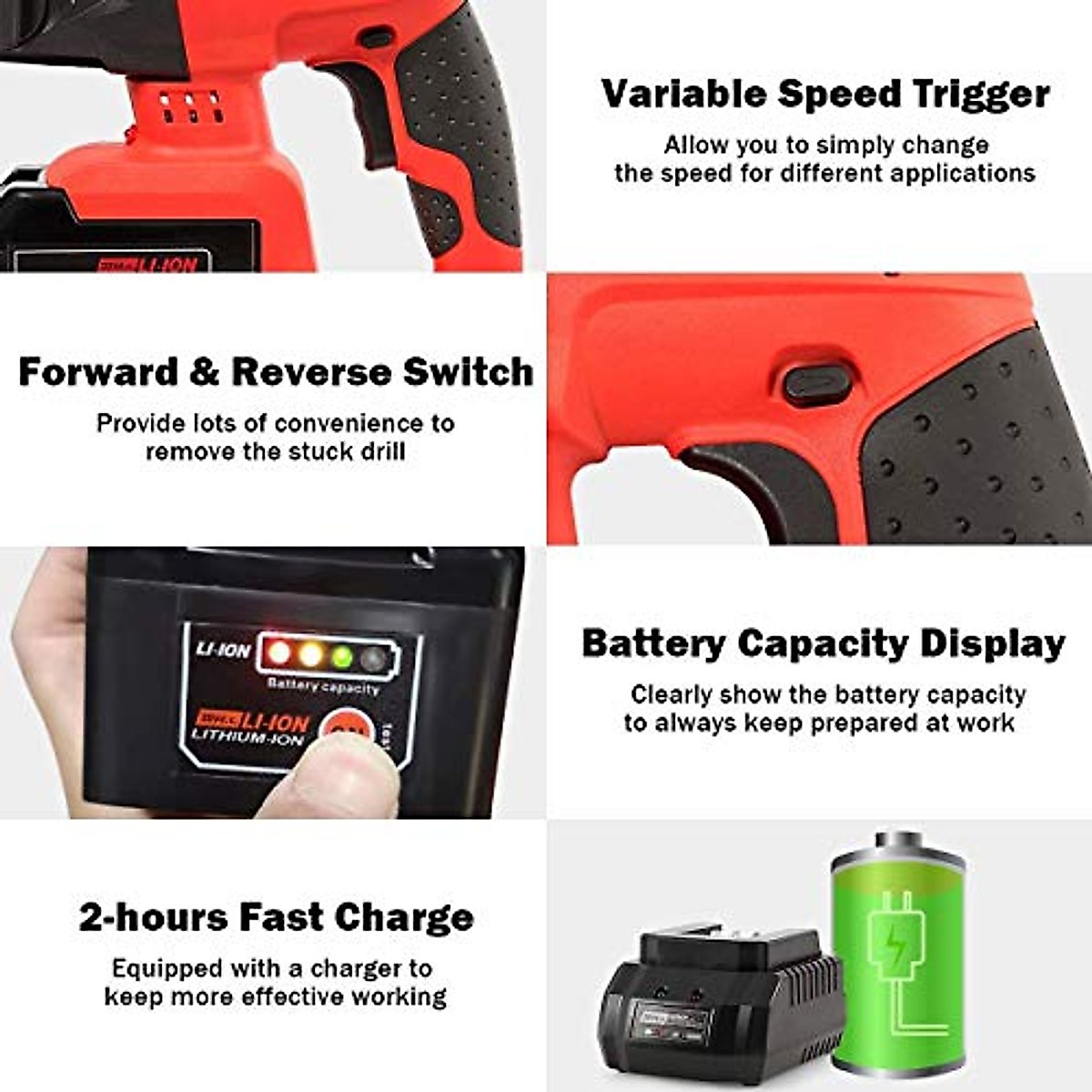 Goplus 1 Inch SDS Plus Cordless Rotary Hammer Drill, 20V 3 Functions Variable Speed Demolition Hammer Kits w/ 4.0Ah Battery & Charger, Adjustable Handle, Drill Bits