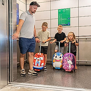 KIDDIETOTES 3-D Hardshell Ride On Suitcase Scooter for Kids - Cute Lightweight Kids Luggage with Wheels - Fun LED Lights