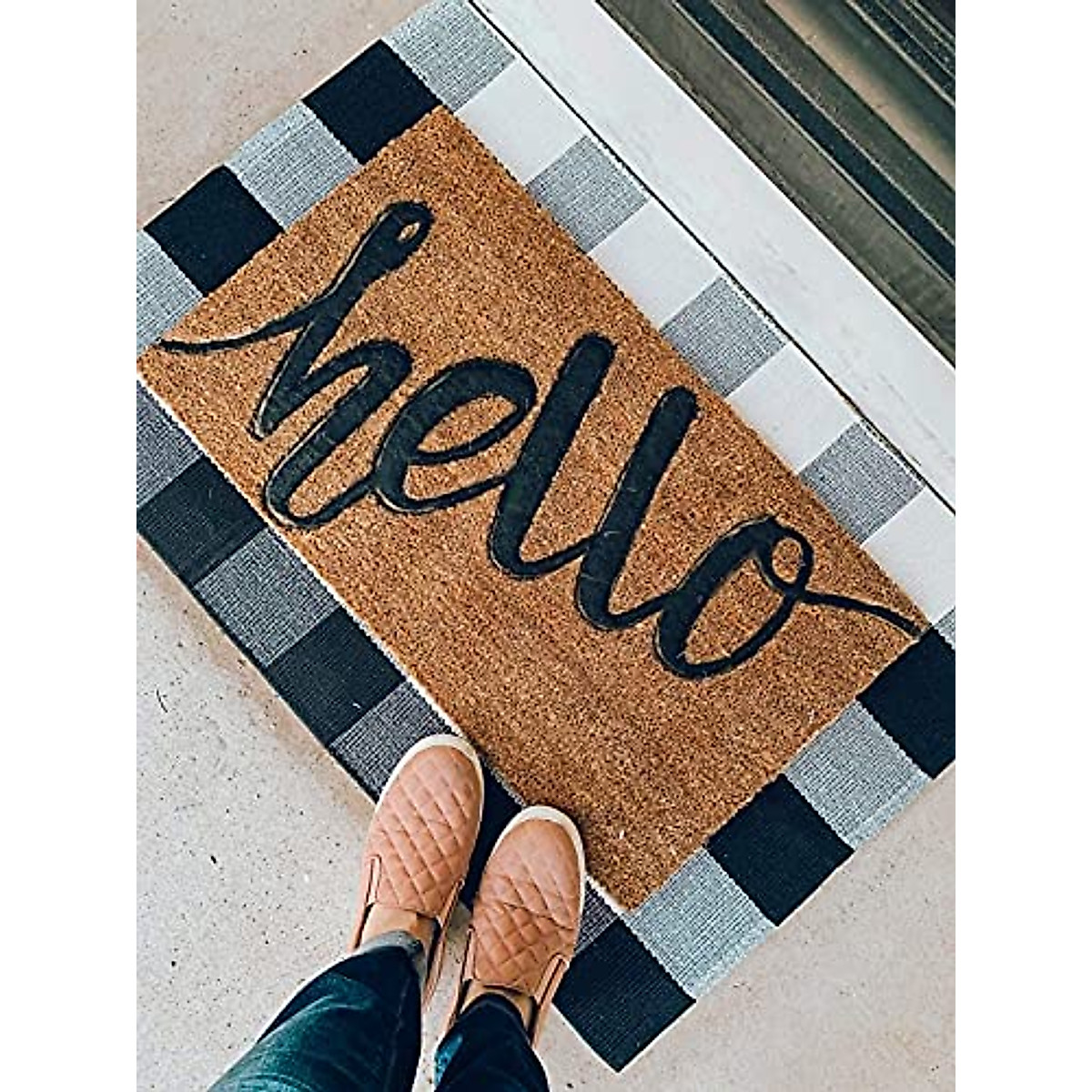 Levinis Buffalo Check Rug - Cotton Washable Porch Rugs Durable and Washable Outdoor Rugs Door Mat Hand-Woven Buffalo Plaid Rug for Outdoor/Kitchen/Bathroom/Entry Way/Bedroom, 23.6" x 35.4"