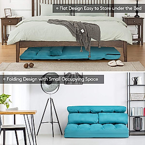 Giantex Adjustable Floor Sofa, Foldable Lazy Sofa Sleeper Bed 6-Position Adjustable, Suede Cloth Cover, Floor Gaming Sofa Couch with 2 Pillows for Bedroom/Living Room/Balcony (Blue)