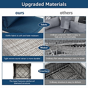 NATURAL EXPRESSIONS Patio Furniture Set Outdoor Furniture Sectional Sofa 5 Piece Wicker All Weather Outdoor Couch with Tempered Glass Coffee Table & Olefin Cushions for Deck Backyard Balcony Sun Rooms