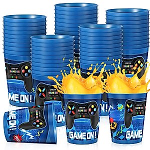 Tanlade 50 Pieces 16 oz Video Game Plastic Cups Video Game Party Favors for Kids Game Birthday Party Supplies Plastic Drinking Cups Video Game Party Decorations (Blue)