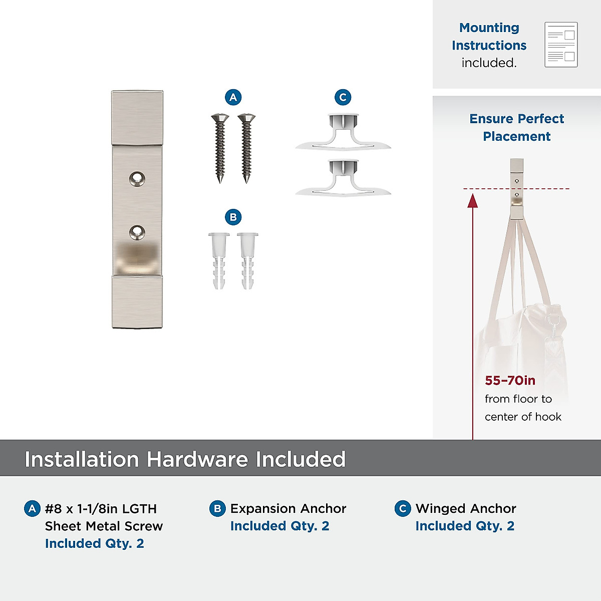 Amerock H37009G10 | Bray Double Prong Decorative Wall Hook | Satin Nickel Hook for Coats, Hats, Backpacks, Bags | Hooks for Bathroom, Bedroom, Closet, Entryway, Laundry Room, Office