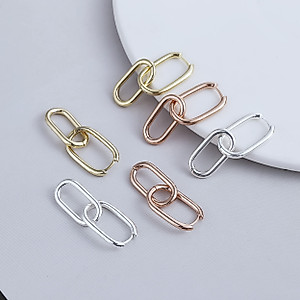 Kyerlyn Silver Earrings for Women Trendy, Dainty Sterling Silver Paperclip Square Chain Link Dangle Hoop Earrings Chunky Huggie Hoop Earrings Studs Hypoallergenic Simple Jewelry Gifts