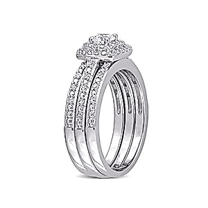 1/2 Carat (ctw H-I, I2-I3) Diamond Engagement Wedding Ring Set in Sterling Silver