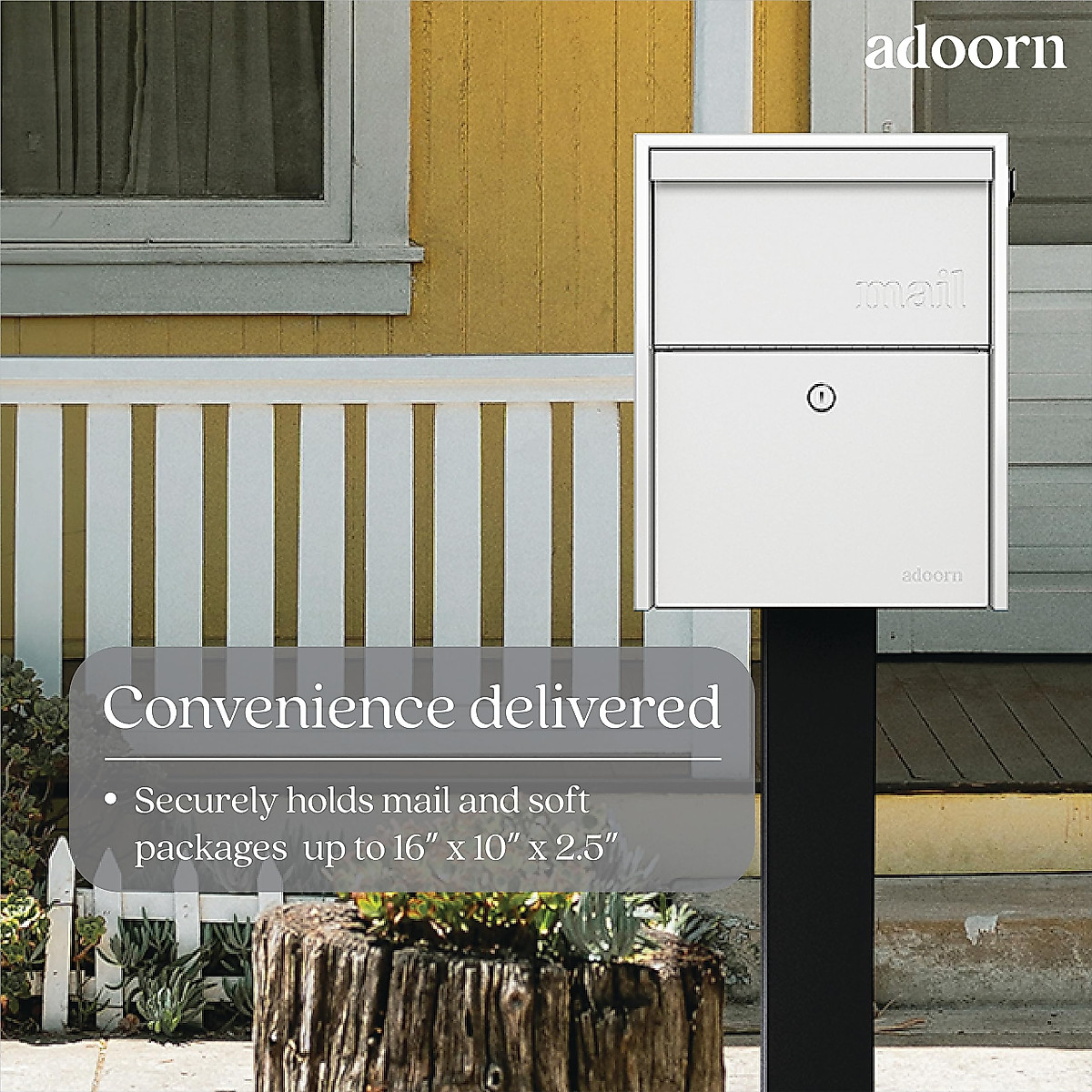 Adoorn Post Mount Mailbox, Large - Anti-Theft Locking Mailbox, Weatherproof Mailboxes for Outside The House, 15.5" H x 12" L x 18.5" D (White)