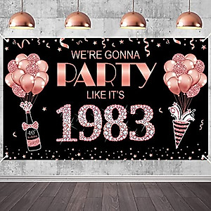 Large 40th Birthday Banner Backdrop Decorations for Women, Rose Gold We're Gonna Party Like It's 1983 Sign Party Supplies, Happy Forty Birthday Poster Decor for Outdoor Indoor