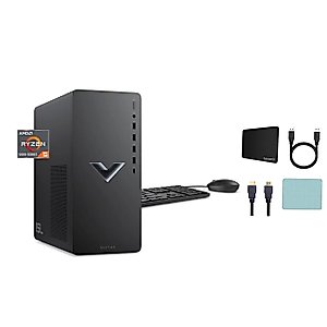 HP Victus 15L Gaming Desktop PC, AMD Ryzen 5 5600G, AMD RX6400 Graphics, 32GB RAM, 1TB SSD, Mica Silver, Windows 11 Home + Accessories