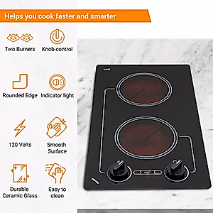 Kenyon B41601 6-1/2-Inch Caribbean 2-Burner Cooktop with Analog Control UL, 120-volt, Black
