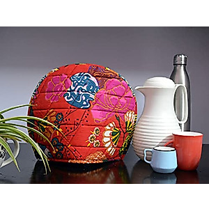 Marusthali Handmade Tea Cozy, Cotton Vintage Decorative Tea Cosy, Country Style Floral Tea Cozies for Teapot Keep Warm Double insulated Kettle Cover (red fruit pattern)