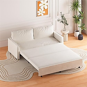 Eafurn Loveseat Sleeper, Beige Velet 63.8" Queen with USB Port