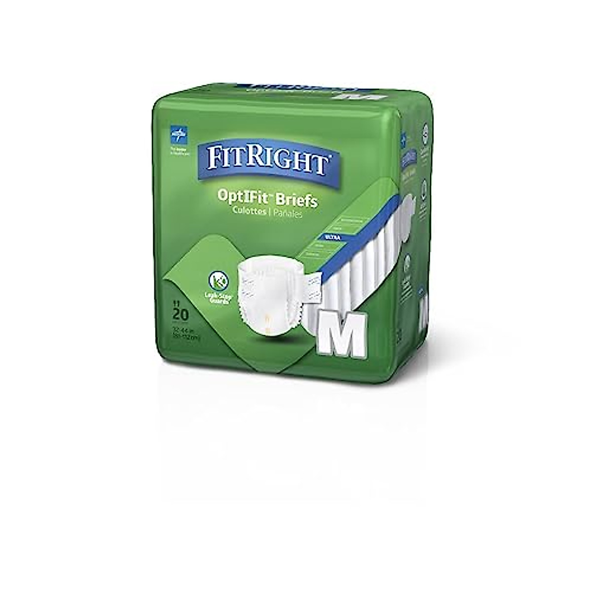 Medline FitRight Ultra Adult Diapers, Disposable Incontinence Briefs with Tabs, Heavy Absorbency, Medium, 32''-42'', 20 Count (Pack of 4)