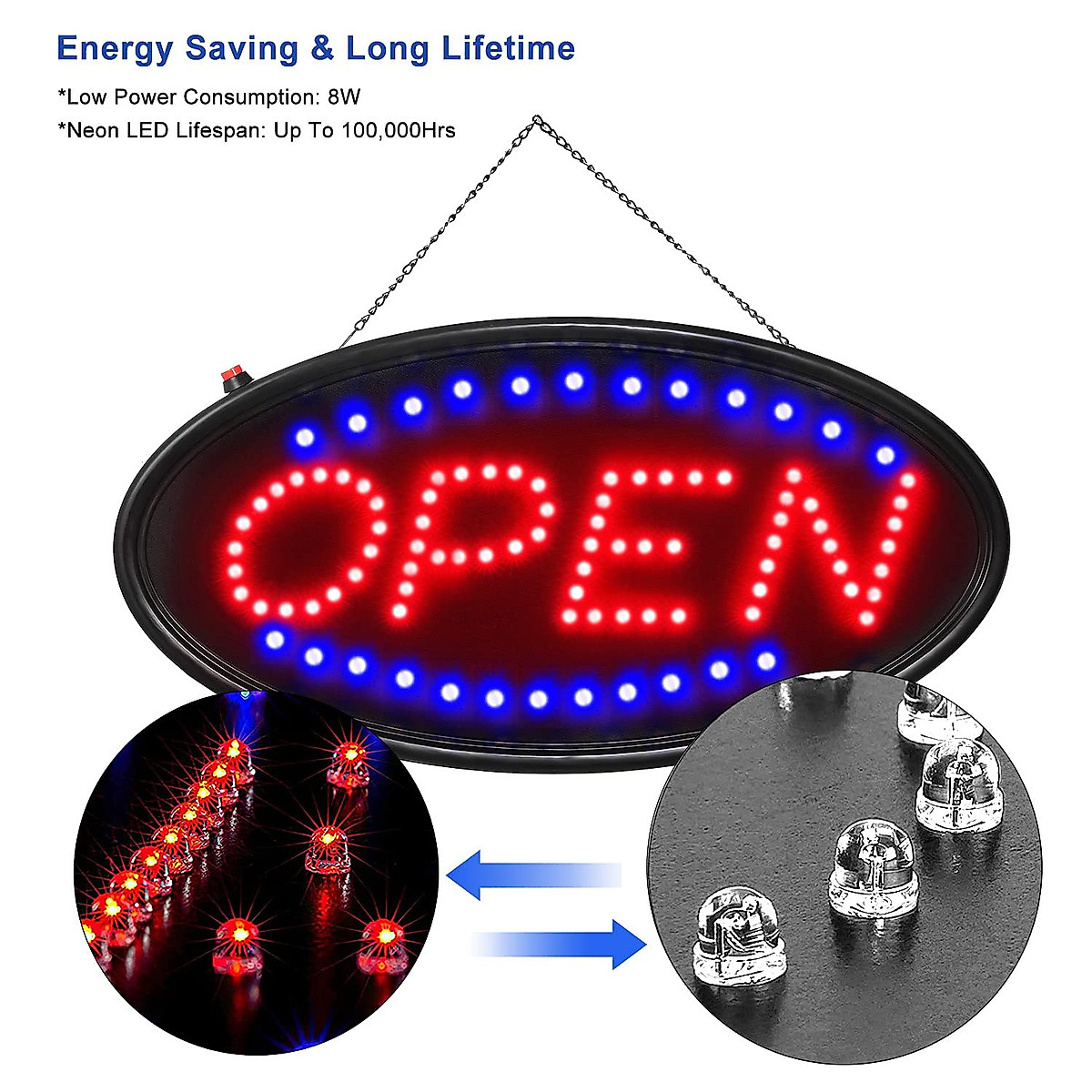 Open LED Sign, Ultra Bright LED Business Open Sign, Advertisement Board High Visibility Electric Display Sign,18.9x8.3inch Two Modes Flashing&Steady Light for Business,Walls,Window,Shop,Bar,Hotel