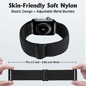 Arae Stretchy Watch Band Compatible for Apple Watch Band 41mm 40mm 38mm Comfortable Adjustable Sport Band for iWatch Series 8 7 6 5 4 SE 3 2 1 Women Men - Black