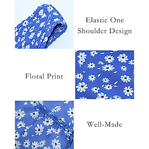 BTFBM Women Sleeveless Casual Dresses Summer Clothes One Shoulder Smocked High Waist Floral Flowy Long Beach Sun Dress(Floral Blue White, Medium)
