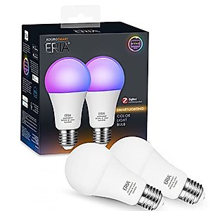 ERIA Zigbee Color A19 Smart Bulb Compatible, Alexa, Google Assistant and ZigBee hubs (2-Pack)