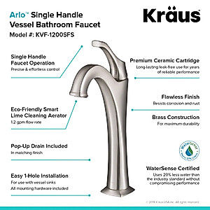 Kraus KVF-1200SFS Arlo Bathroom Faucet, Spot Free Stainless Steel