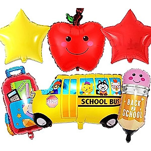 Back to School Decorations Balloons, Big Back to School Party Decorations Set, School Themed Cartoon Foil Balloons, First Day of School Decorations Pack of 6, Welcome Back to School Party Decor