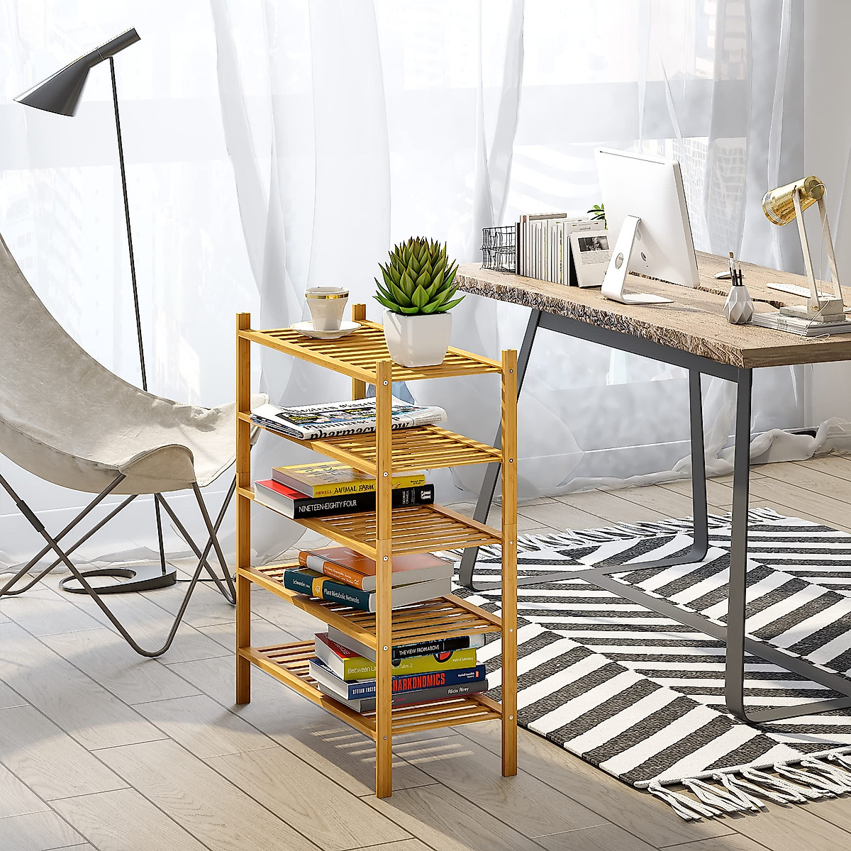 BMOSU 5-Tier Bamboo Shoe Rack Premium Stackable Shoe Shelf Storage Organizer for Hallway Closet Living Room Entryway Organizer (Natural Bamboo)