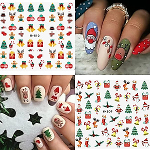 Christmas Nail Art Stickers, Snowflake Nail Decals Water Transfer Winter Nail Stickers Colorful Snowflake Santa Claus Snowman Bell Xmas Tree Sock Elk Nail Tattoo Stickers for Women Girls Kids (12