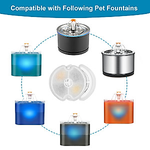 VinDox Cat Water Fountain Filters for Cat Water Fountain 84oz/2.5L Stainless Steel and Neverland Cat Water Fountain with LED Night Light, 8 Packs