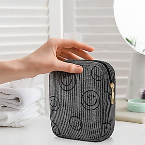 Photect 3 Pcs Corduroy Cosmetic Bag Smile Face Aesthetic Preppy Pouch Travel Makeup Bags for Christmas Women Holiday Organizer Gifts(Stylish,White, Gray, Yellow)