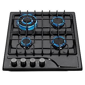 4 Burner Gas Cooktop, 24 Inch LPG/NG Dual Fuel Drop in Gas Stove Top, Stainless Steel Electronic Ignition for Apartment, Outdoor, RV