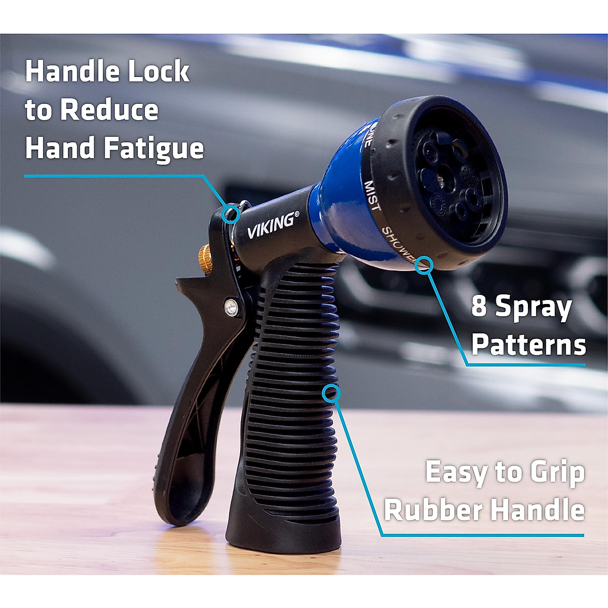 VIKING Hose Nozzle, Garden Hose Nozzle with 8 Spray Patterns, Adjustable Heavy Duty Water Hose for Washing Car, Watering Plants, Washing Pets, and Home Use