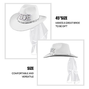 MGupzao Cowboy Hat and Veil - Bachelorette Party Decor, White Cowgirl Hat Wedding Bridal Shower Favors, Bride to be Gift, Country Western Style