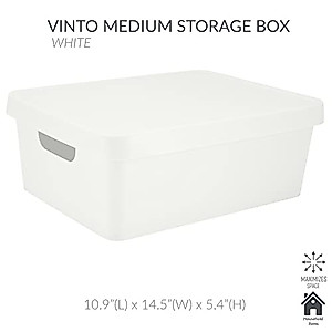 Simplify Medium Vinto Storage Box | Click Tight Lid | Stackable | Home Organization | Bathroom | Accessories | Toys | Closet | 2 Handles | White