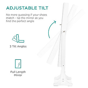 Best Choice Products Standing Mirror Armoire, Lockable Jewelry Storage Organizer Cabinet w/Velvet Interior, 3 Angle Adjustments - White